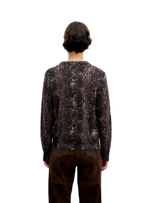 Gerard Darel Merino Wool Crew Neck Cardigan With Animal Print