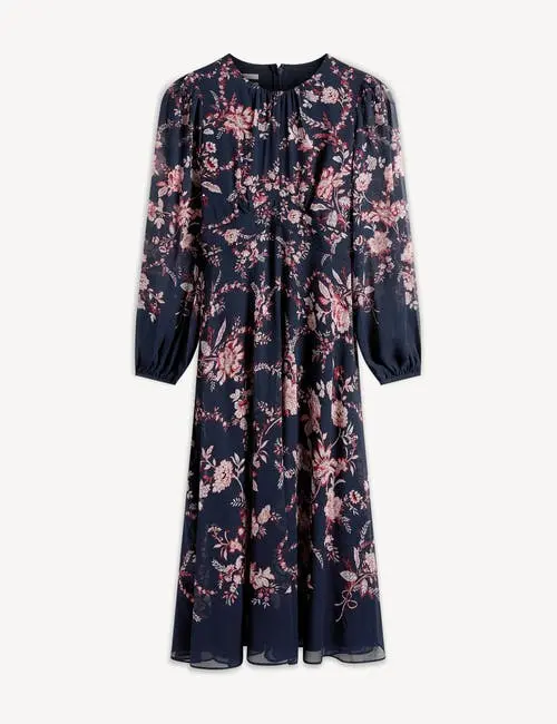 HOBBS LONDON Demi Floral Print Silk Midi Dress - Midnightmulti