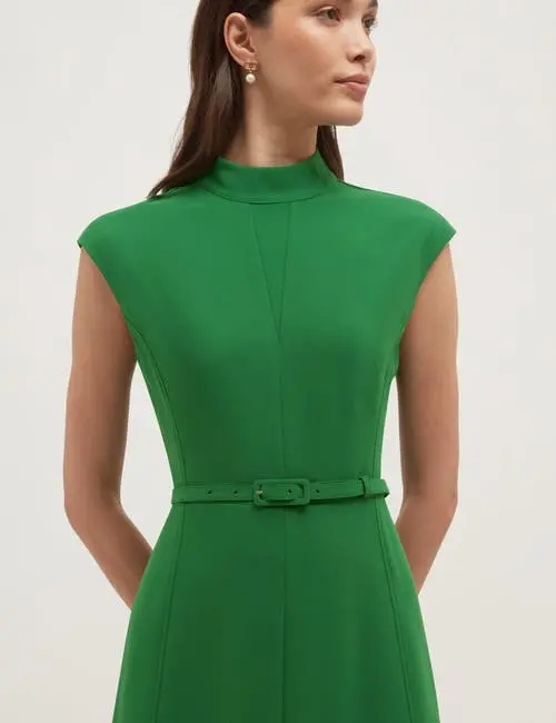 HOBBS LONDON Mae Sculpted High Neck Belted Midi Dress