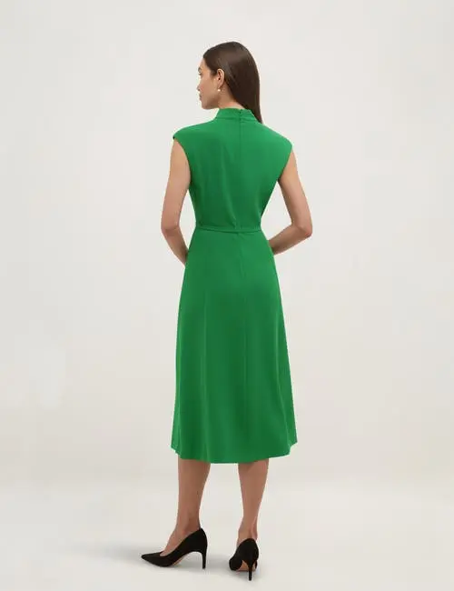 HOBBS LONDON Mae Sculpted High Neck Belted Midi Dress