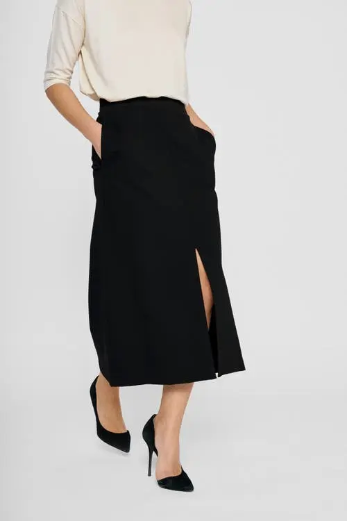 RESIDUS Amine Mid Slit Midi Skirt - Black