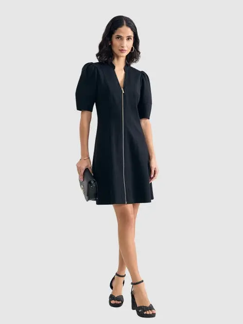 PHASE EIGHT Alima Ponte Zip A-line Dress - Black