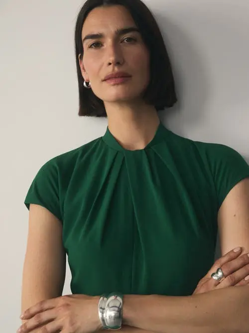 The Fold Rossano Short Sleeve High Neck Dress