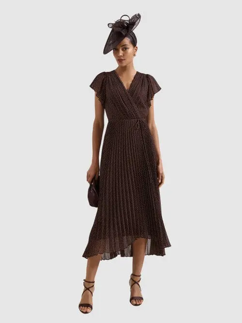 PHASE EIGHT Louisa V-neck Pleated Wrap Dress - Brown