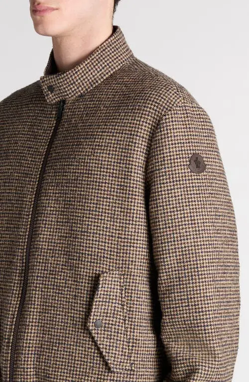 Moncler Ebrodel Wool Blend Houndstooth Bomber Jacket - Brown Geometric