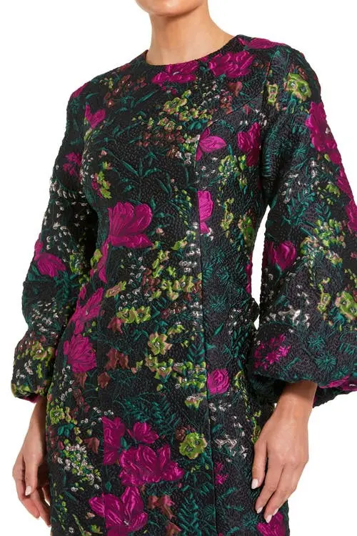 Mac Duggal Floral Brocade Puff Sleeve Fitted Mini Dress