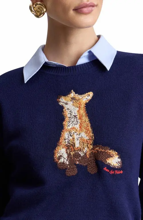 Avec Les Filles Fox Embroidered Crewneck Sweater