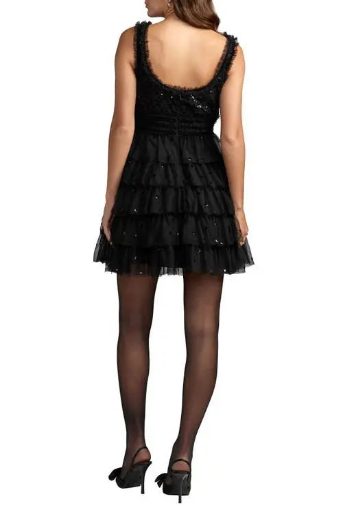 Mac Duggal Sequin Tiered Ruffle Mini Dress