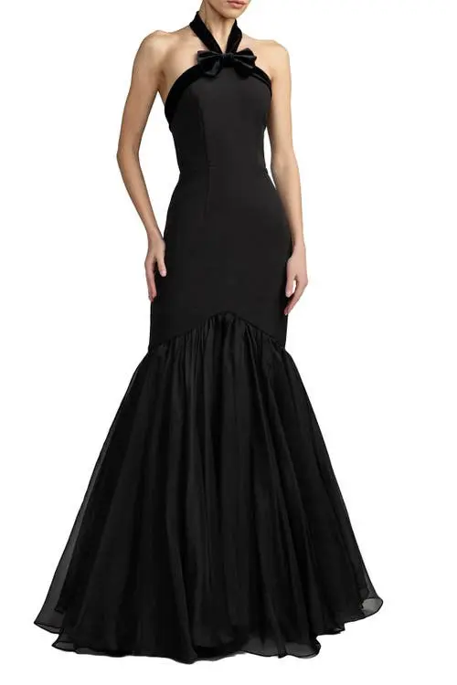Mac Duggal Halter Neck Mermaid Gown With Bow Detail