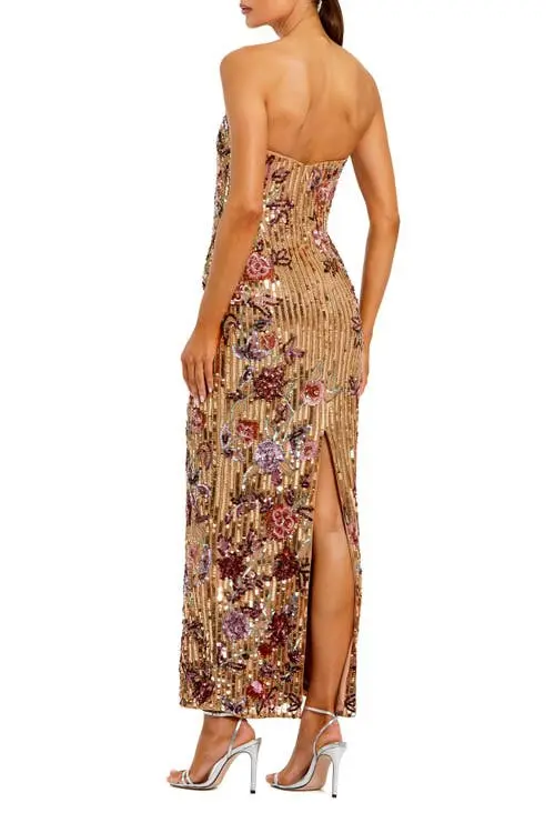 Mac Duggal Petite Floral Embellished Strapless Column Dress