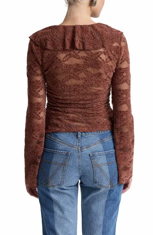Avec Les Filles Ruffled Lace Top - Russet