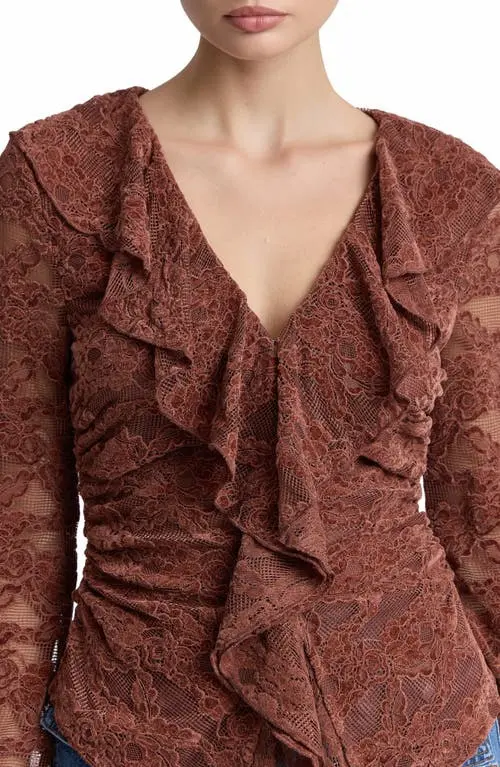 Avec Les Filles Ruffled Lace Top - Russet