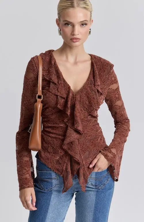 Avec Les Filles Ruffled Lace Top - Russet