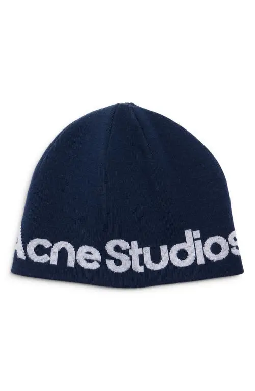 Acne Studios Wool Blend Logo Beanie - Navy/white