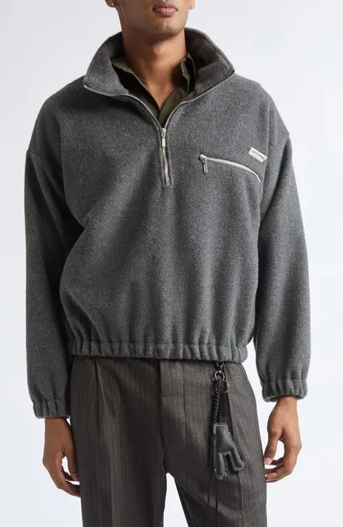 SONG FOR THE MUTE Oversized Half-zip Pullover In Fleece - Charcoal