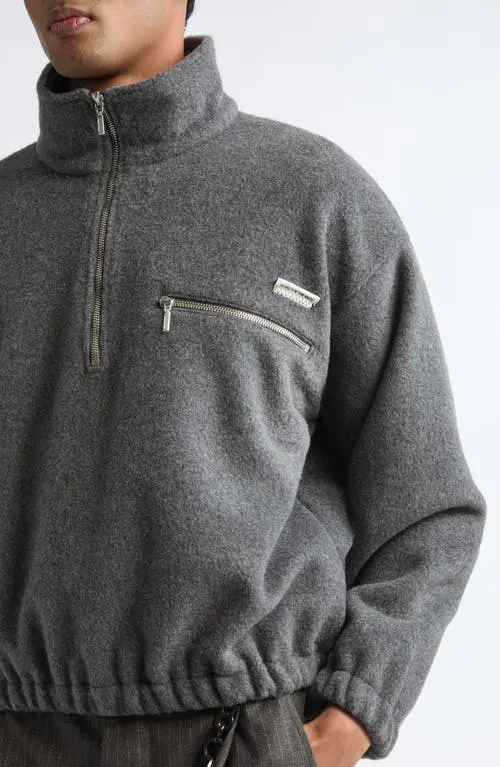 SONG FOR THE MUTE Oversized Half-zip Pullover In Fleece - Charcoal