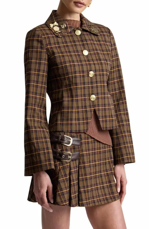 Avec Les Filles Plaid Slim Fit Blazer Jacket