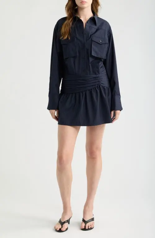 ROWING BLAZERS Pinstripe Long Sleeve Wool Blend Mini Shirtdress