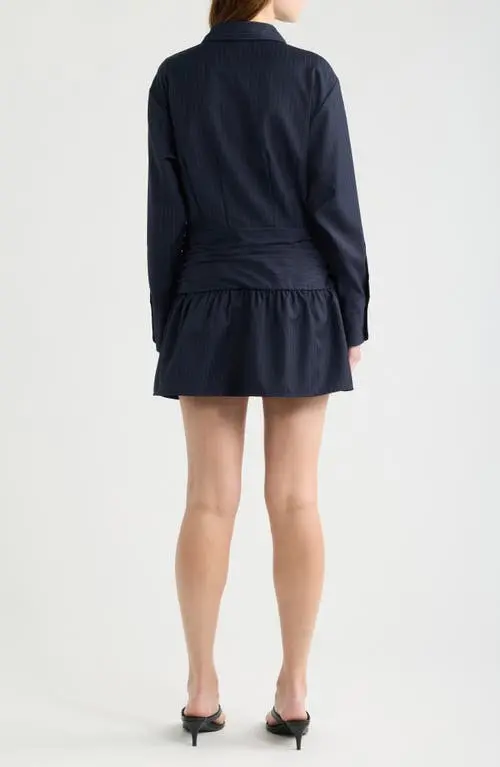 ROWING BLAZERS Pinstripe Long Sleeve Wool Blend Mini Shirtdress