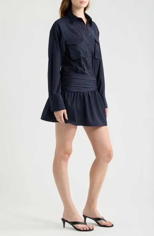 ROWING BLAZERS Pinstripe Long Sleeve Wool Blend Mini Shirtdress