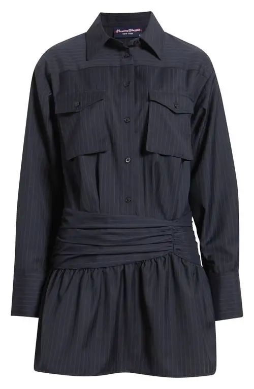ROWING BLAZERS Pinstripe Long Sleeve Wool Blend Mini Shirtdress