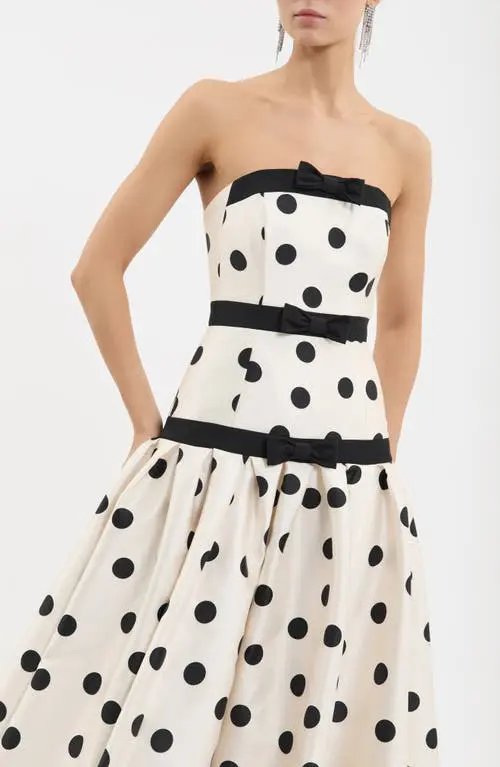 Rebecca Vallance Bacio Polka Dot Strapless Gown