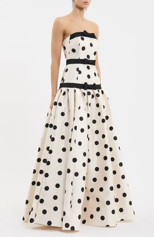 Rebecca Vallance Bacio Polka Dot Strapless Gown