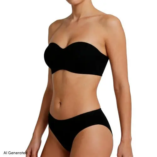 LANDS' END Strapless Convertible Bra True Solutions Light Weight Microfiber Basics - Black