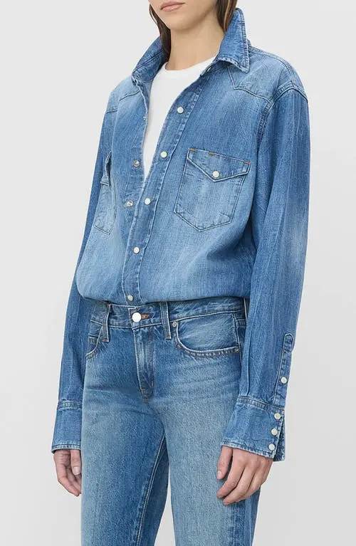 Eterne Ellis Snap Half-placket Cotton Shirt