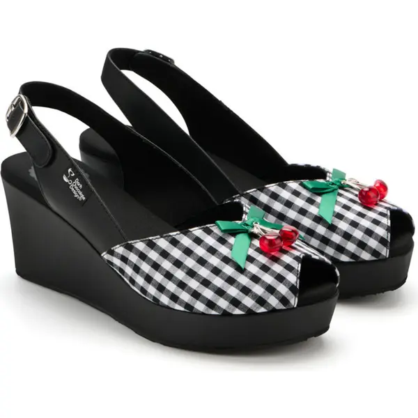 Hot Chocolate Design Checked Peep-toe Slingback Wedge Sandals - Cherry Trouble