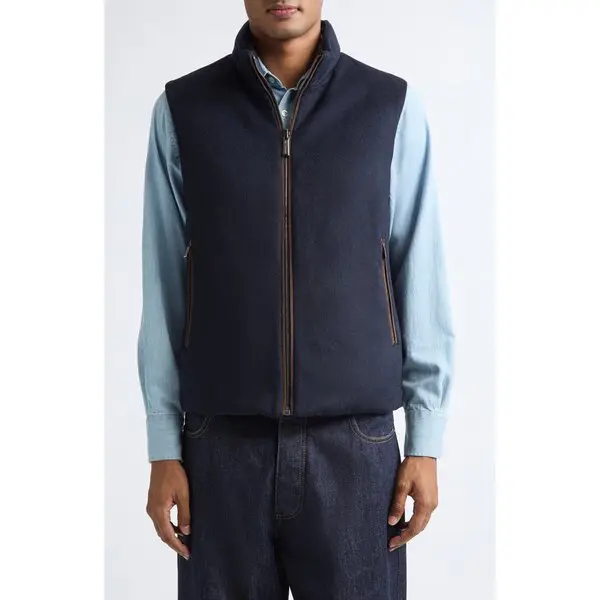 MOORER Falieri Wool Blend Vest - Blue Grey