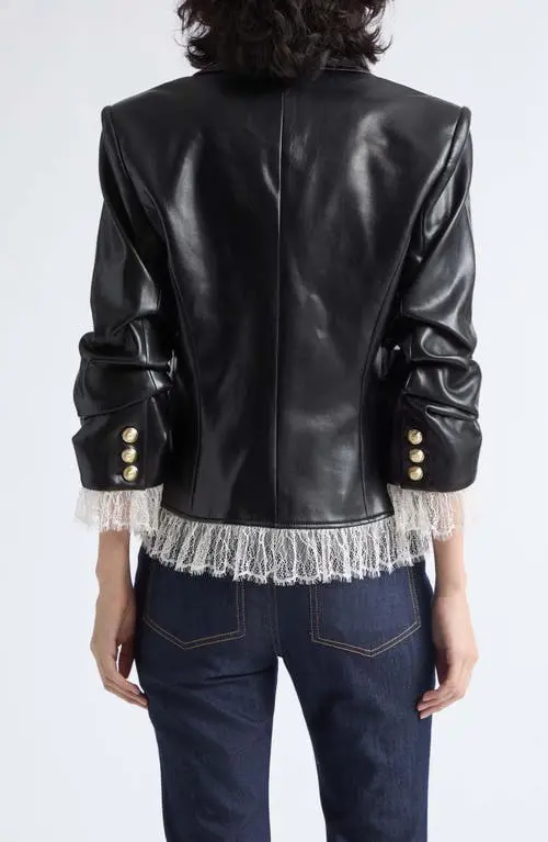 Cinq À Sept Le Petit Faux Leather Lace Trim Blazer
