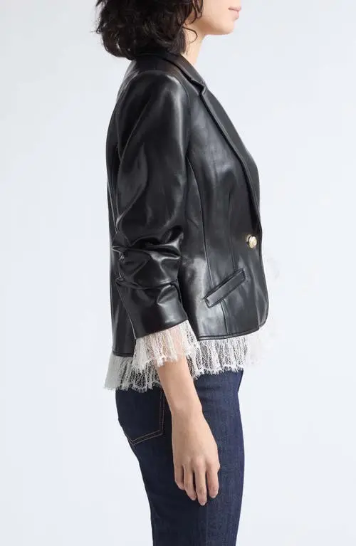 Cinq À Sept Le Petit Faux Leather Lace Trim Blazer