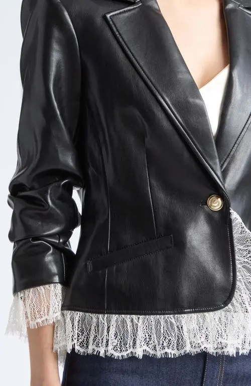 Cinq À Sept Le Petit Faux Leather Lace Trim Blazer