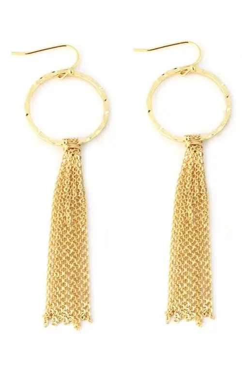 PANACEA Hammered Hoop Chain Tassel Earrings - Gold