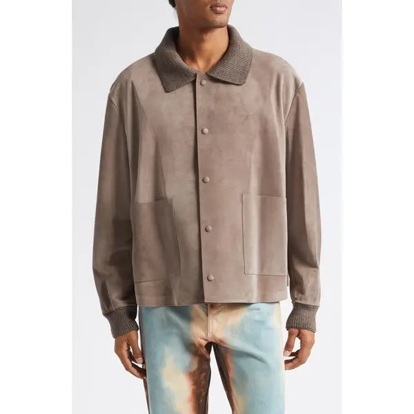 JW Anderson Rib Collar Suede Jacket - Mouse Grey