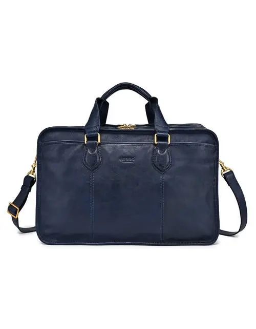 OLD TREND Speedwell Genuine Leather Structured Heritage Briefcase - Navy