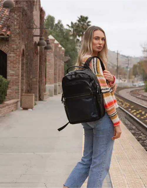 OLD TREND Moonlight Genuine Leather Organized Commuter Backpack - Navy