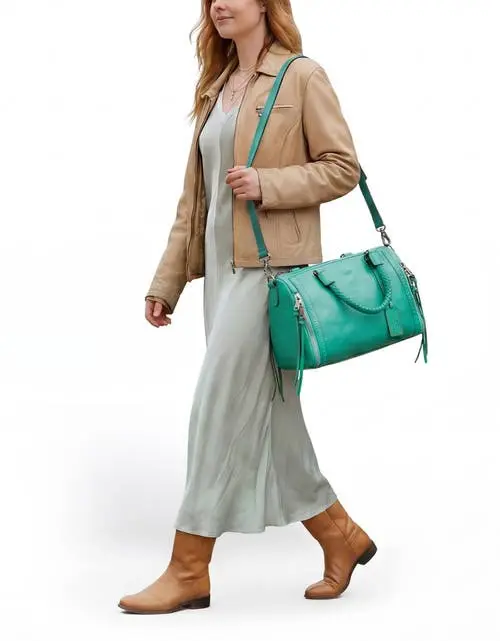 OLD TREND Lily Genuine Leather Classic Heritage Satchel - Aqua