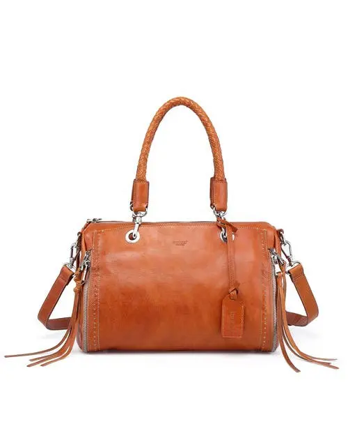 OLD TREND Lily Genuine Leather Classic Heritage Satchel - Cognac