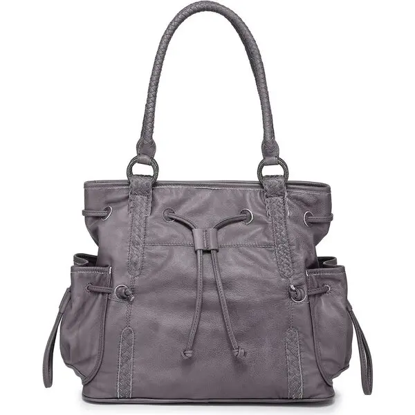OLD TREND Brassia Genuine Leather Woven Utility Tote - Grey