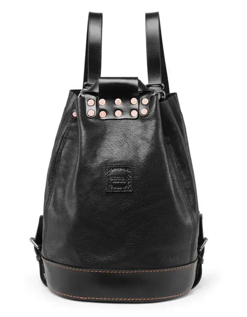 OLD TREND Canna Genuine Leather Convertible Bucket Backpack - Black