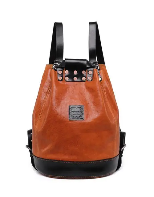 OLD TREND Canna Genuine Leather Convertible Bucket Backpack - Cognac