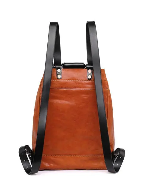 OLD TREND Canna Genuine Leather Convertible Bucket Backpack - Cognac