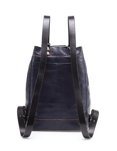 OLD TREND Canna Genuine Leather Convertible Bucket Backpack - Navy