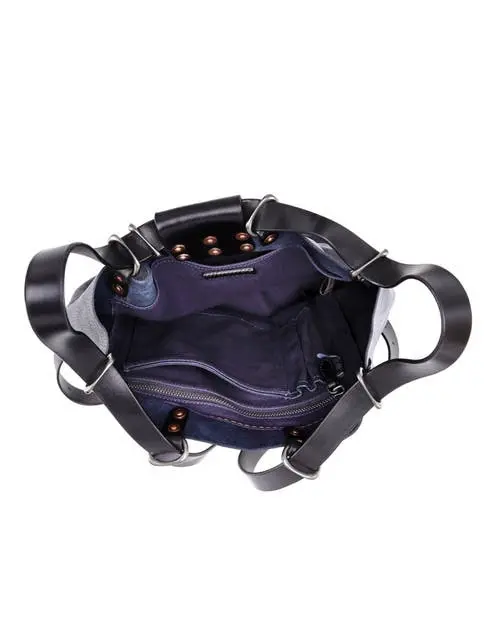 OLD TREND Canna Genuine Leather Convertible Bucket Backpack - Navy