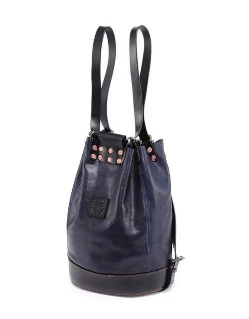 OLD TREND Canna Genuine Leather Convertible Bucket Backpack - Navy