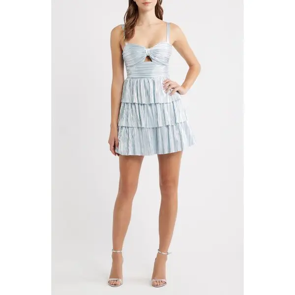 EMERALD SUNDAE Triple Tier Pleated Minidress With Cutout - Light Blue