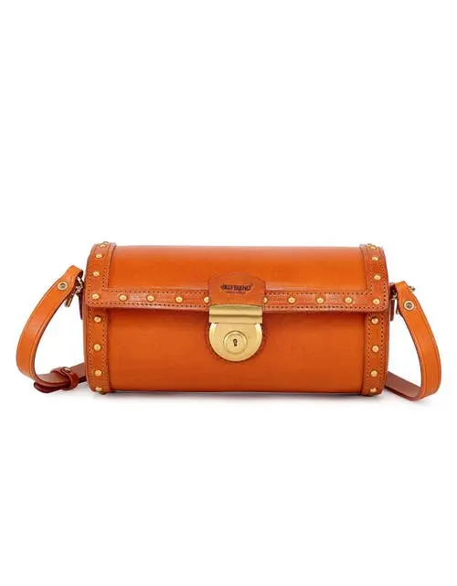 OLD TREND Genuine Leather Structured Barrel Bag With Gold Tone Hardware - Caramel