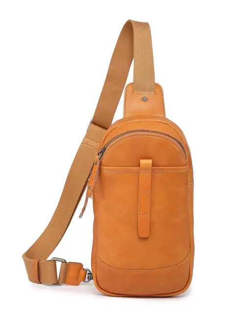 OLD TREND Fern Genuine Leather Compact Crossbody Sling Bag - Chestnut